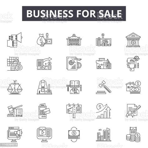 판매 라인 아이콘 기호 설정 벡터에 대 한 사업 판매 개요 개념에 대 한 비즈니스 일러스트 레이 션 비즈니스 돈 시장 판매 Dechart 0명에 대한 스톡 벡터 아트 및