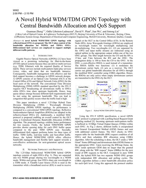 Pdf A Novel Hybrid Wdmtdm Gpon Topology With Central Bandwidth Allocation And Qos Support