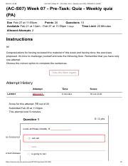 AC S Week Pre Task Quiz Weekly Quiz PA INGLES IV Pdf AC S Week