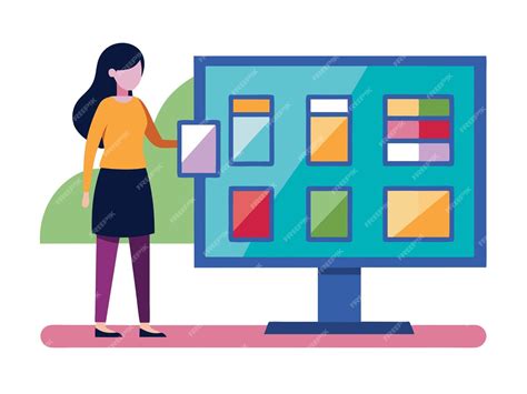 Premium Vector Girl Selected Box On Computer Monitor Modern Technologies And Services Ui