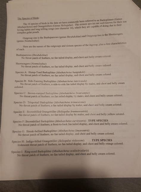 The Phylogenetic Tree Exercise Character Matrix5 0