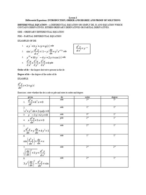 Differential Equations Notes Pdf Ordinary Differential Equation Partial Differential Equation
