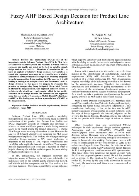 Pdf Fuzzy Ahp Based Design Decision For Product Line Architecture