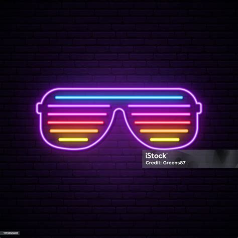 네온 셔터 안경 표지판 레트로 80 년대 스타일의 밝은 벡터 선글라스 일러스트 형광색의에 대한 스톡 벡터 아트 및 기타 이미지 형광색의 네온 선글라스 Istock