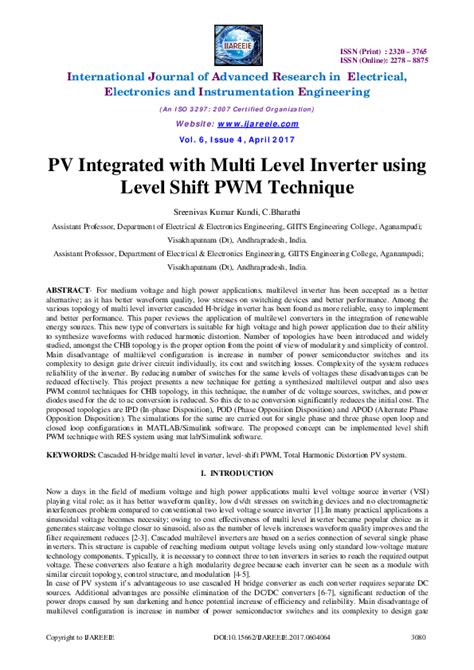 Pdf Pv Integrated With Multi Level Inverter Using Level Shift Pwm Technique