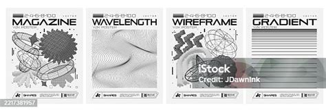복고풍 브루탈리스트 픽셀 화 및 와이어 프레임 기하학적 3d 모양 포스터 잡지 디자인 템플릿 2000 년대 스타일 Y2k 스타일 세트 0명에 대한 스톡 벡터 아트 및 기타
