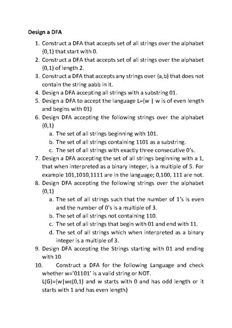 Problems Dfa And Nfa Construction Design A Dfa Construct A Dfa That