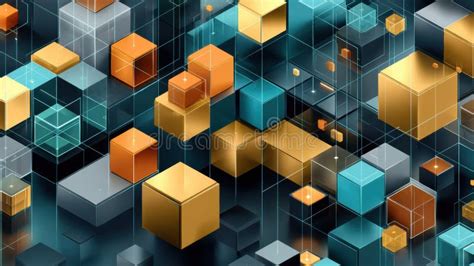 Floating Blocks And Cubes Illustrate Innovative Blockchain Technology Design With A Vibrant