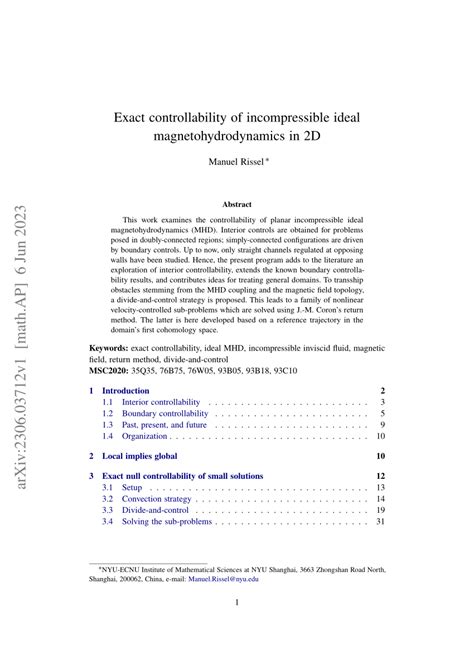 Pdf Exact Controllability Of Incompressible Ideal