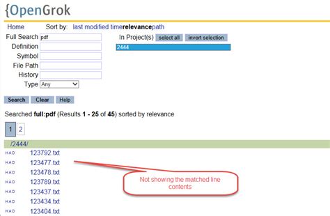 apache opengrok results not showing the matched lines contents