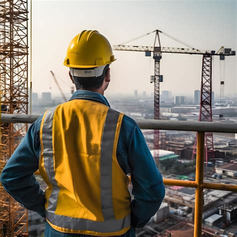 Premium Photo Construction Engineer S Perspective Rear View In Full