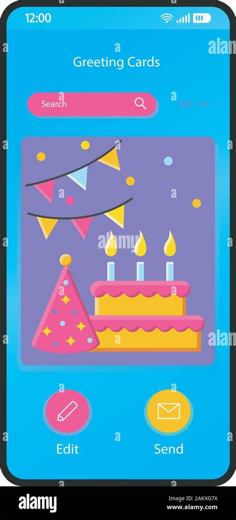 Greeting Cards Gallery Smartphone Interface Vector Template Mobile App