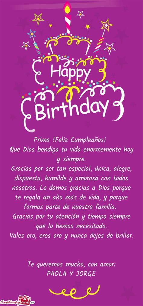 Prima Feliz Cumpleaños¡ Free Cards