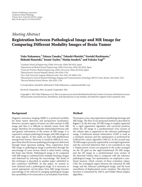 Pdf Registration Between Pathological Image And Mr Image For Comparing Different Modality