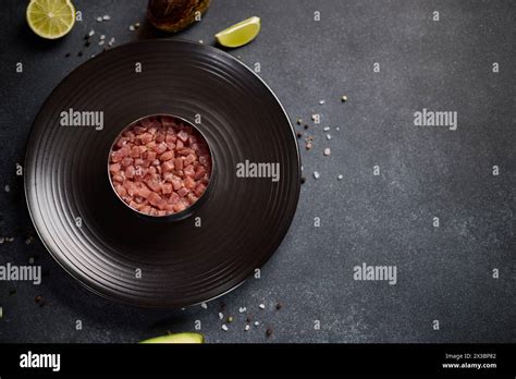 Tuna And Avocado Tartare Recipe Cooking Form With Sliced Chopped Tuna