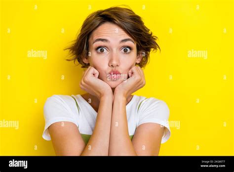 Portrait Of Gorgeous Nice Woman With Bob Hairdo Dressed Khaki Overall