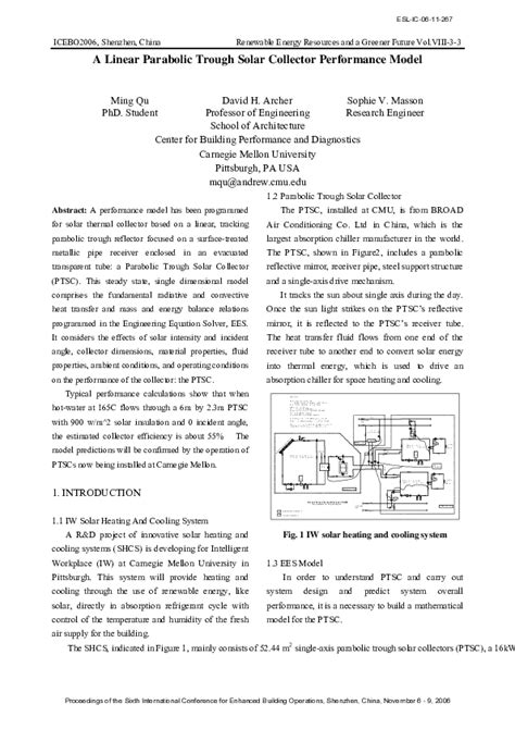 Pdf A Linear Parabolic Trough Solar Collector Performance Model Hongxi Yin