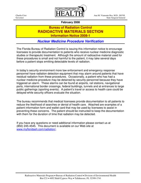 Florida Verification Of Nuclear Medicine Procedure Treatment Fill Out Sign Online And