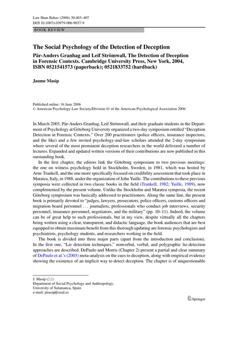 PDF The Social Psychology Of The Detection Of Deception