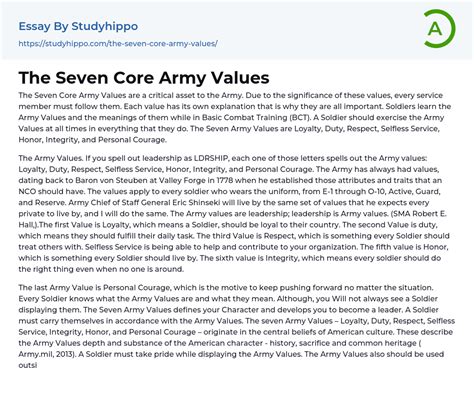 The Seven Core Army Values Essay Example StudyHippo Com