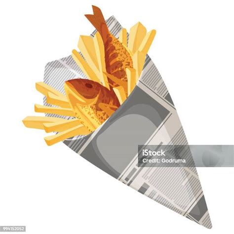 피쉬 앤 칩스 전통적인 패스트 푸드 벡터 일러스트 레이 션 물고기에 대한 스톡 벡터 아트 및 기타 이미지 물고기 튀기기