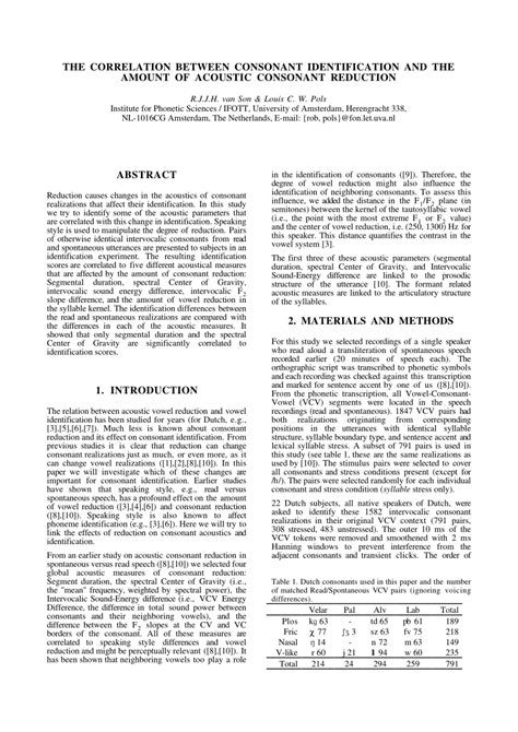 Pdf The Correlation Between Consonant Identification And The Amount Of Acoustic Consonant