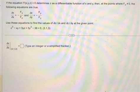 Solved If The Equation Fx Y Z0 Determines
