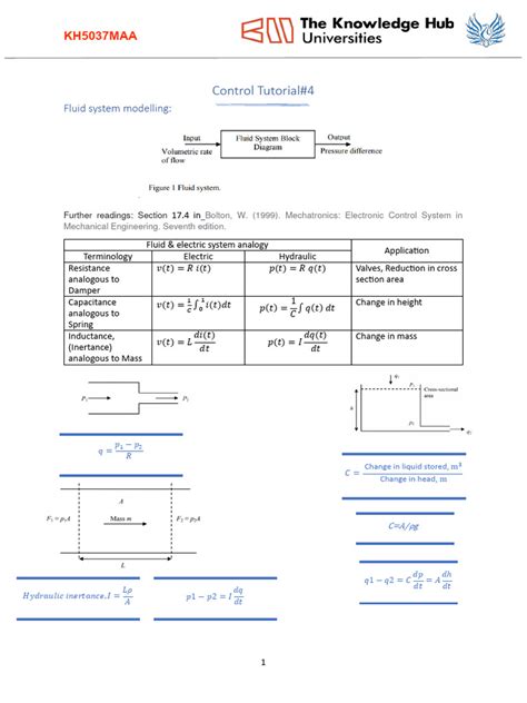 Control Tutorial 4 Answers Pdf Torque Electrical Engineering