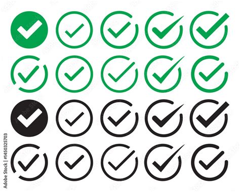 green and black check mark symbol vector set check box icon with correct accept checkmark