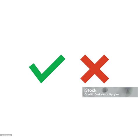 승인 된 녹색 예 체크 거부 빨간색 십자가 흰색 배경에 고립 된 벡터 일러스트 레이 션 0명에 대한 스톡 벡터 아트 및 기타