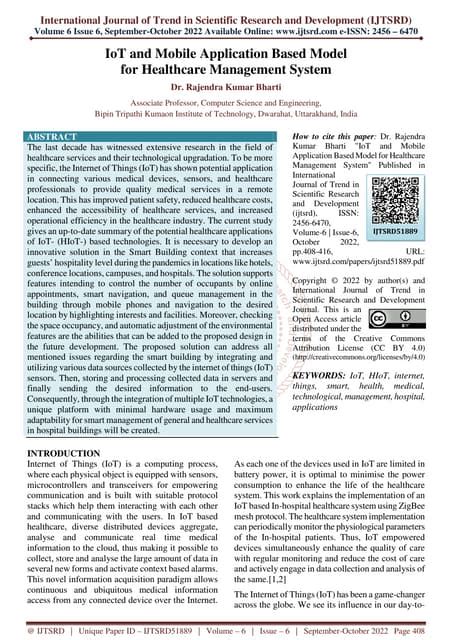 Iot And Mobile Application Based Model For Healthcare Management System