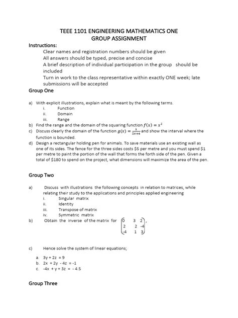 Assign One Pdf Matrix Mathematics Group Mathematics