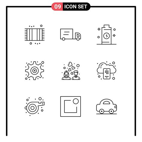 set of 9 modern ui icons symbols signs for wedding couple electricity