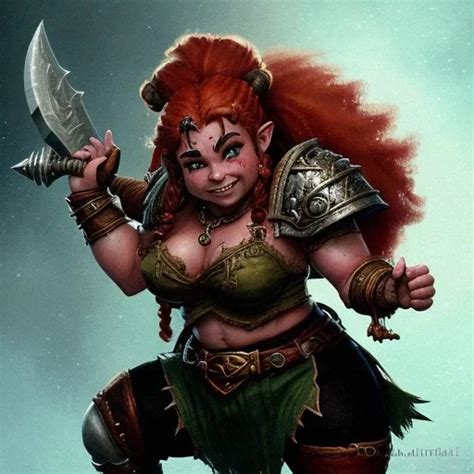 Hairy Female Halfling Barbarian Folk Hero With A Warhammer Free Ai