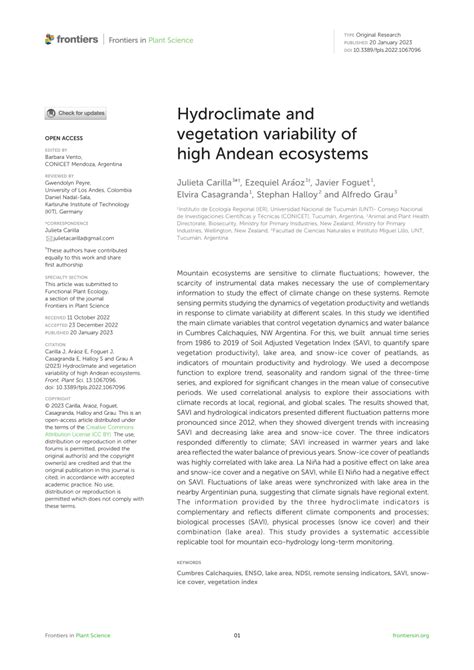 Pdf Hydroclimate And Vegetation Variability Of High Andean Ecosystems
