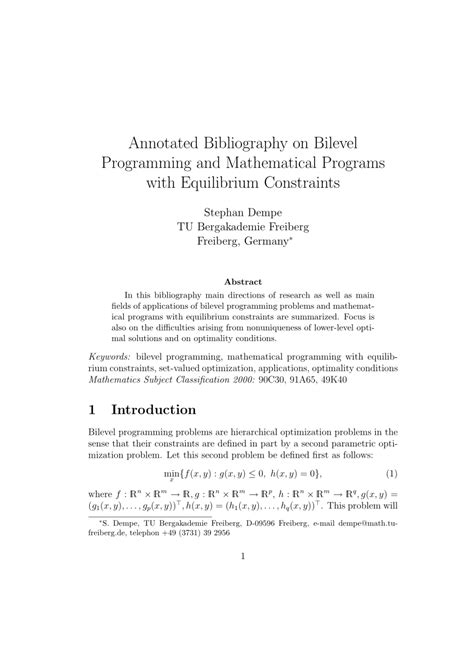 Pdf Annotated Bibliography On Bilevel Programming And Mathematical Programs With Equilibrium