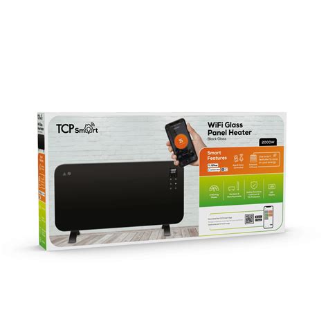 Tcp Smart Wifi Glass Panel Heater 2kw Black Fixed Or Portable Aldea Group