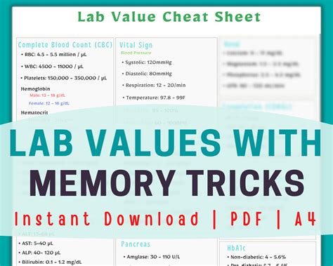 Lab Value Cheat Sheet Memory Tricks Lab Value Cheat Sheet Etsy Lab