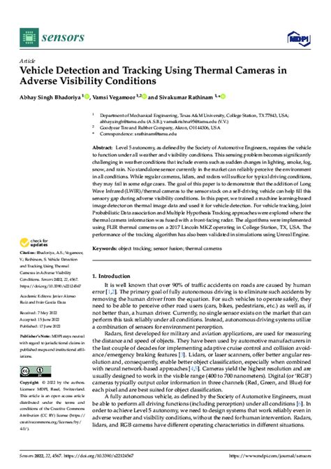 Pdf Vehicle Detection And Tracking Using Thermal Cameras In Adverse Visibility Conditions