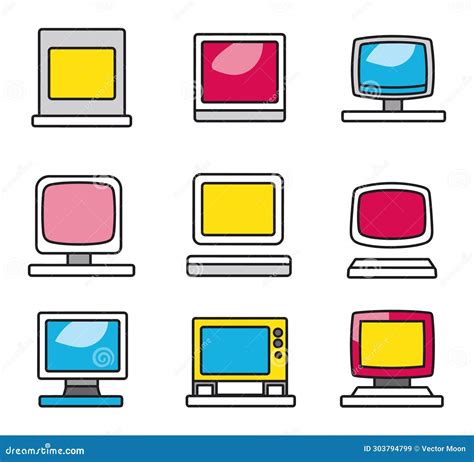 Collection Of Nine Colorful Retro Computer Monitors Outdated Collection Of Nine Colorful Retro Computer Monitors Outdated