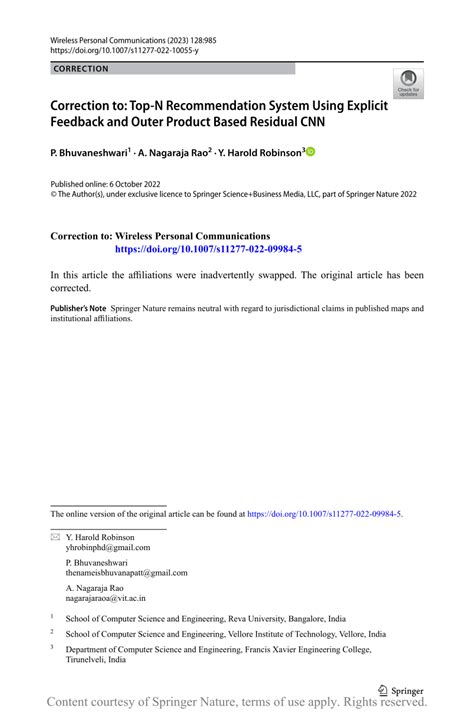 Correction To Top N Recommendation System Using Explicit Feedback And