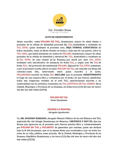 Acto De Desistimiento Legal En Rd Pdf