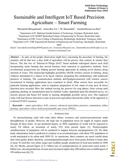 Pdf Sustainable And Intelligent Iot Based Precision Agriculture Smart Farming