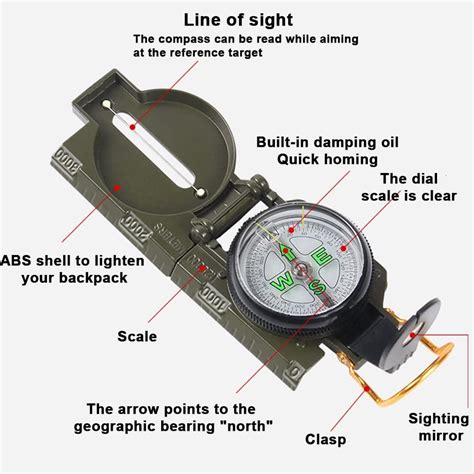 Military Lensatic Sighting Compass Military Compass For Hiking Camping
