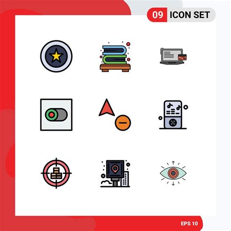 Set Of 9 Vector Filledline Flat Colors On Grid For Cursor Minus Business Toggle Control Editable