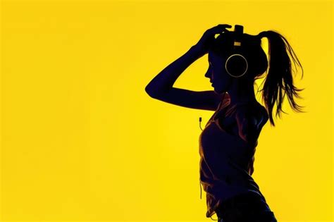 Premium Ai Image Silhouette Of Young Girl Dancing With Wireless Headphones