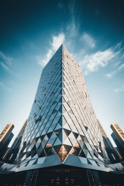 Tall Building With Triangular Design On The Side Of It Generative Ai