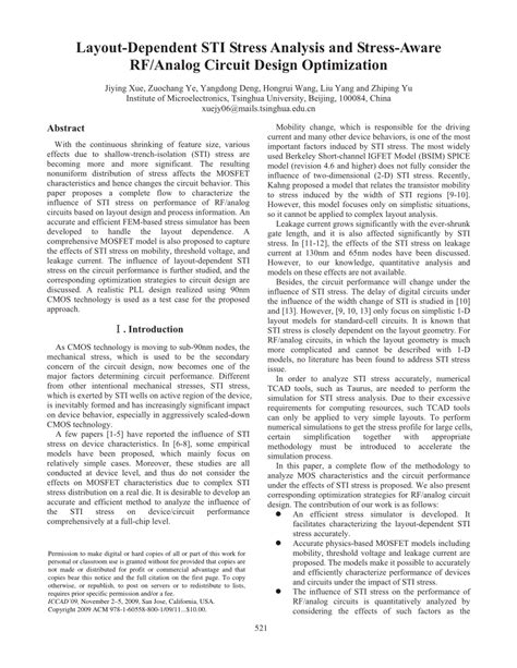 Pdf Layout Dependent Sti Stress Analysis And Stress Aware Rf Analog Circuit Design Optimization