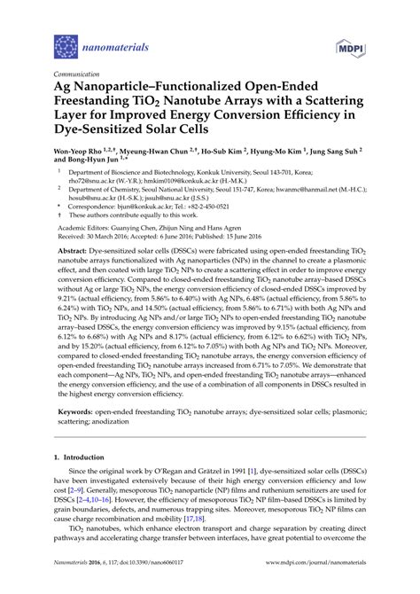 Pdf Ag Nanoparticle Functionalized Open Ended Freestanding Tio2 Nanotube Arrays With A