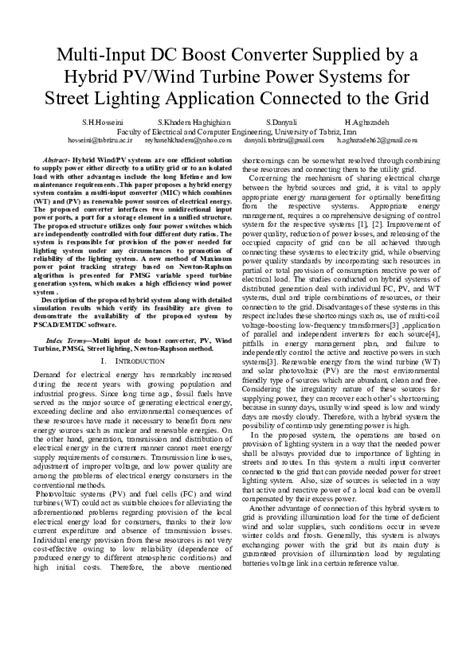 Pdf Multi Input Dc Boost Converter Supplied By A Hybrid Pvwind Turbine Power Systems For